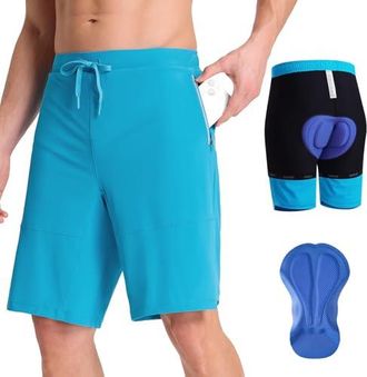 Baleaf Short Cycliste Homme VTT Rembourr&eacute; 2 en 1, Cuissard Velo Montagne Poches V&ecirc;tements de Cyclisme 3D 22,9CM, Bleu Clair, S