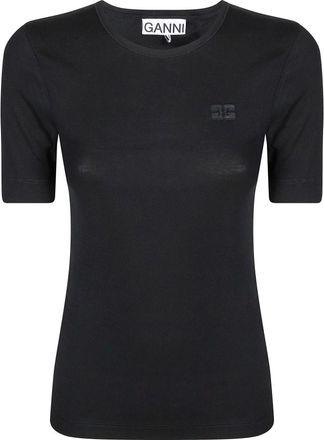 Ganni Femme, Tops, Noir, Taille: 40 FR T Shirt Manica Corta Costina Mini Logo