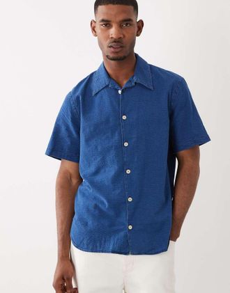 Paul Smith Kurz&auml;rmliges, lockeres Seersucker-Hemd in Blau