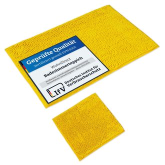 WohnDirect Badematten Set 2 teilig Gelb - WC Vorleger (45x45cm), Badematte (70x120cm) - rutschfest waschbar Badezimmerteppich OHNE WC-Ausschnitt