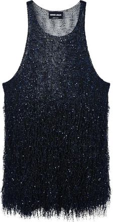 Giorgio Armani Femme, Tops, Bleu, Taille: 36 FR Top en jersey Lurex avec franges