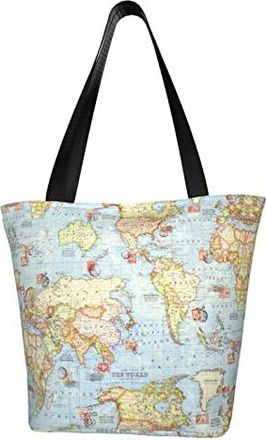 AOOEDM Atlas World Map Tote Bag Femmes Capacit&eacute; &Eacute;paule &Eacute;picerie Sacs