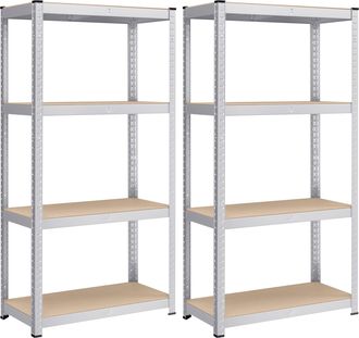 Songmics Schwerlastregal, 2er Set, Kellerregal, Lagerregal, 40 x 80 x 160 cm, Regal mit Stahlgestell, bis 520 kg belastbar, 4 verstellbare Ablagen, silbern GLR