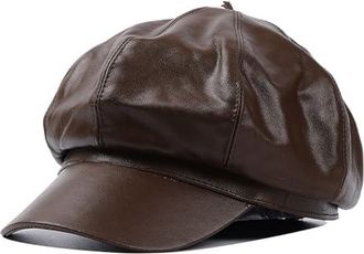 Generic Hommes Classique Cuir Plat Casquettes B&eacute;ret Chapeau Automne Hiver Octogonal Chapeau Baker Boy Chapeau Newsboy Casquettes Femmes, Marron - 56-58 cm, L