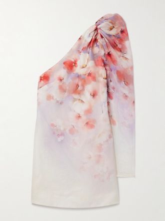 Zimmermann Crush Asymmetrisches Minikleid Aus Einer Leinen-seidenmischung Mit Blumenprint - Pink