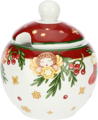 Thun Zuckerdose mit L&ouml;ffel aus Porzellan, Kollektion Weihnachts&uuml;berraschungen, Set f&uuml;r Haus und K&uuml;che, Geschenkidee zu Weihnachten, Zuckerdose &Oslash; 10,5 cm, H