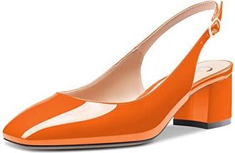 Castamere Femmes Bloc Chunky Bas Kitten Talon Heel Fermé Carré Bout Slingback Escarpins Clear Cute Dress Slip-on Sandales 5 CM Heels Orange 40 EU