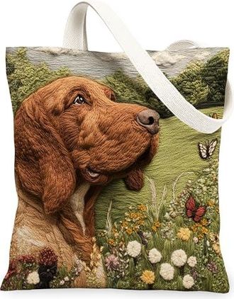 Generic Sac fourre-tout en toile motif chien de l&eacute;vrier printanier 33 x 38,1 cm, sac d&eacute;picerie r&eacute;utilisable &agrave; motif floral fantaisie pour femme, peinture dani