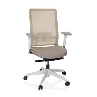 hjh OFFICE 738117 Profi Bürostuhl Pure White Stoff/Netz Beige Drehstuhl ergonomisch, weißer Rahmen, Lordosenstütze