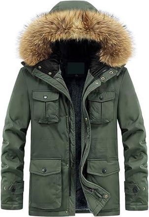 Generic Parka dhiver thermique pour homme - Manteau rembourré avec capuche en polaire coupe-vent - Parka pour homme - Veste doublée herpa avec capuche amovibl