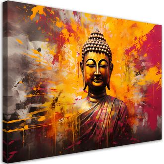 Feeby Bild Auf Leinwand Asien Japan Buddha 60x40 cm 1 tlg Modern Leinwandbilder Bild auf Leinwand Kunstdruck Wand Bild Wanddeko Design Schlafzimmer Büro Flu