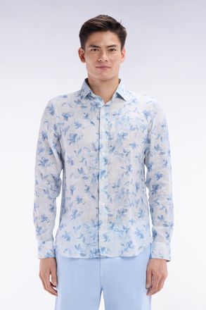 Eden Park Chemise En Lin Ciel &Agrave; Imprim&eacute; Floral Coupe Ajust&eacute;e