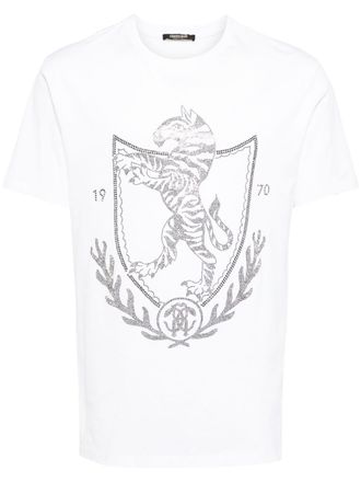Roberto Cavalli t-shirt en coton à logo strassé - Blanc