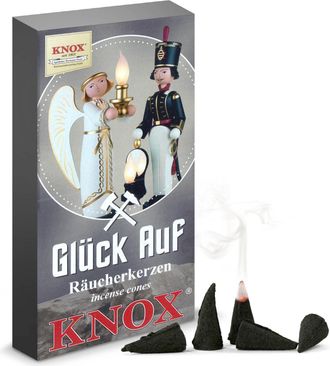 Rudolphs Schatzkiste R&auml;ucherkerzen Knox Gl&uuml;ck-Auf Duft (24) BxHxT 6,5x12x2cm NEU R&auml;ucherkegel Duftkerzen