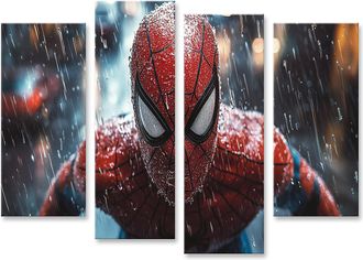 Islandburner Bild auf Leinwand Spinnenmann trotzt Stadtregen f&uuml;r Comic-Enthusiasten Bilder Wandbilder Poster