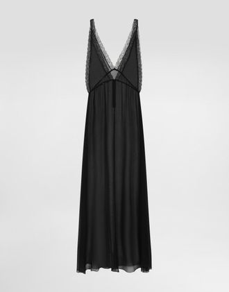 Dolce & Gabbana Long Chiffon Dress - Frau Kleider Schwarz Seide 38