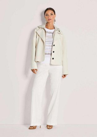 Madeleine Outdoorjacke Scuba-Jacke mit Kapuze Baumwolljacke mit Reverskragen, Taschen, Knopfleiste und Langarm