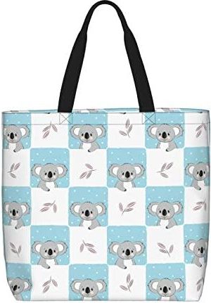 Generic Sac Fourre-Tout Koala &Agrave; Carreaux Bleus Et Blancs Sac &Agrave; Bandouli&egrave;re En Toile Personnaliser Avec Poign&eacute;es Sacs En Toile, Pour Voyage, Femmes, Burea, &Eacute;co