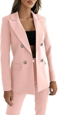 Generic Vestes pour femmes, v&ecirc;tements dext&eacute;rieur tendance 2024, d&eacute;contract&eacute;, col &agrave; revers, manches longues, veste de costume de couleur unie, manteau &agrave; bouton