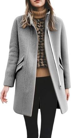 Generic Vestes pour femmes 2026 Manteau long classique ouvert sur le devant Fermeture &eacute;clair D&eacute;contract&eacute; Hiver Laine m&eacute;lang&eacute;e, gris, XXL