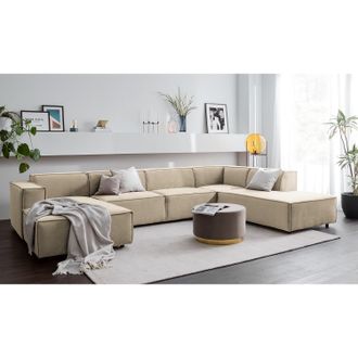 Studio Copenhagen home24 Wohnlandschaft Beige Samt Shyla 369 x 70 x 234cm Longchair davorstehend links / Ottomane rechts Glamour