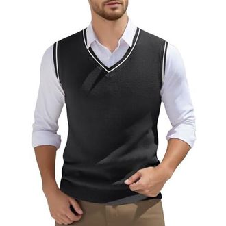Generic Gilet sans manches &agrave; col en V pour homme - Coupe ajust&eacute;e - D&eacute;contract&eacute; - Motif losanges - Gilet en tricot - Gilet de costume - Col en V - Tricot&eacute; - Gi