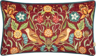 Evans Lichfield Wei&szlig;dorn V&ouml;gel Chenille Paspelierter Kissenbezug, Burgundy