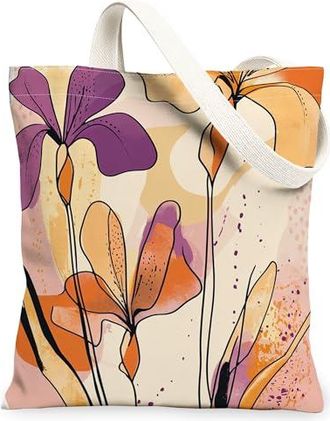 Generic Sac fourre-tout en toile avec motif floral diris printaniers pour le shopping, 33 x 38 cm, motif floral r&eacute;tro du milieu du si&egrave;cle, sac d&eacute;picerie r&eacute;uti