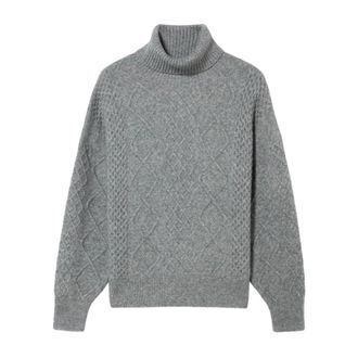 Oltre Femme, Pulls, Gris, Taille: 42/44 FR Pull Col Roul&eacute; en Laine M&eacute;lang&eacute;e avec Motif Tricot&eacute; en Losanges