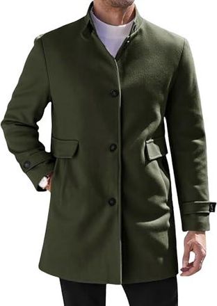 Generic Trench dhiver mi-long pour homme - Col crant&eacute; - Veste d&eacute;contract&eacute;e - Chaud et tendance, vert militaire, XXL