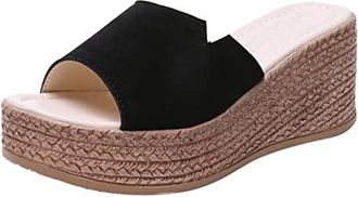 Generic Sandales &agrave; plateforme pour femme - Sandales minimalistes &agrave; lani&egrave;res - Sandales d&eacute;contract&eacute;es en daim de couleur unie - Sandales classiques &agrave; bout ouve