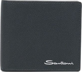 Santoni Homme, Accessoires, Bleu, Taille: ONE Size Tumbled Leather Wallet