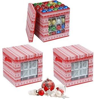 Relaxdays Weihnachtskugel Aufbewahrungsbox, 3er Set, HBT: 33 x 33 x 33 cm, Vlies, Pappe, Weihnachtskugelkiste, rot/wei&szlig;