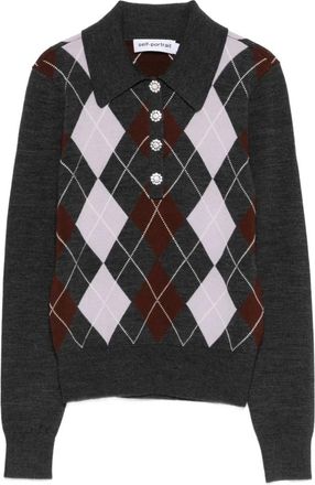 Self Portrait Femme, Pulls, Multicolore, Taille: 36 FR Argyle Lightweight Jumper
