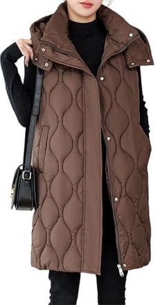 Generic Gilet bouffant &agrave; capuche pour femme - Sans manches - Capuche amovible - Fermeture &eacute;clair - Matelass&eacute; - V&ecirc;tement dext&eacute;rieur dhiver, caf&eacute;, XXL