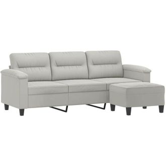 vidaXL Vidaxl - 3-Sitzer-Sofa mit Hocker Hellgrau 180 cm Mikrofasergewebe