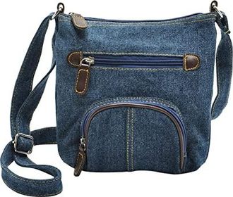 Generic Sac &agrave; bandouli&egrave;re d&eacute;contract&eacute; en cuir pour femme avec fermeture &eacute;clair - Couleur unie, bleu, taille unique