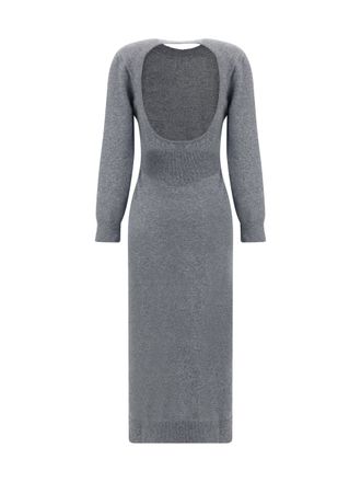 Givenchy Womens Long Knit Dress Medium Grey Kashmir-Capra Hircus Kashmir/capra