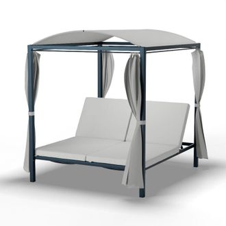 Blumfeldt Blumfeldt Eremitage Double XL Sonnenliege 2 Personen - Verstellbare R&uuml;ckenlehne, Sonnenschutzvorh&auml;nge, Wetterfester Stahlrahmen, Abnehmbares Dach