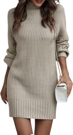 Generic Mini robe pull &agrave; col roul&eacute; et manches longues en tricot c&ocirc;tel&eacute; chaud extensible et manches chauve-souris surdimensionn&eacute;e pour lhiver, abricot, XXL