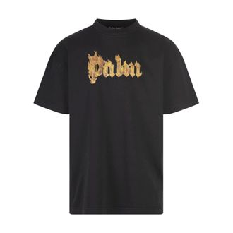 Palm Angels Homme, Tops, Noir, Taille: S T-shirt Noir Logo Flammes