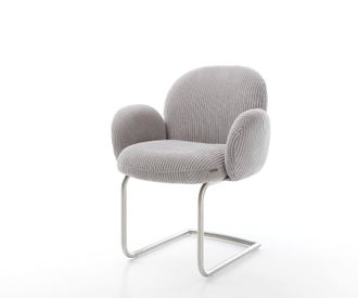 DELIFE Freischwinger Nube-Flex mit Armlehnen Cord Silbergrau Freischwinger rund Edelstahl Taschenfederkern, Esszimmerst&uuml;hle