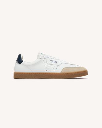 Faguo Baskets en cuir et su&egrave;de blanc et bleu