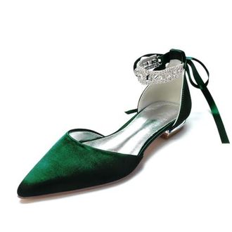 Generic Mariage Strass Plates Chaussures Plates De Mari&eacute;e &Agrave; Bout Pointu pour Femmes Et&eacute; Mariage Soir&eacute;e Chaussures 1.5Cm,Dark Green,41 EU