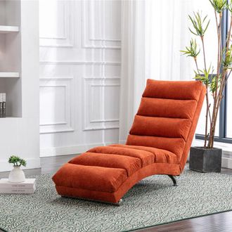 STILVORA Chaise Longue Massante Fixe 140&deg; avec Vibration Douce et Poche Lat&eacute;rale, Soutien Corps Entier en Lin Orange