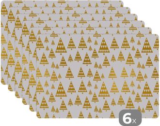MuchoWow Placemats Platzdeckchen Platzset Tischset 6-teilig Tischdeko Untersetzer 45x30 cm Weihnachten - Weihnachtsb&auml;ume - Gold - Muster