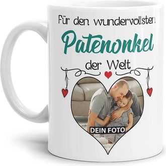 Tassendruck Tasse mit Spruch - Wundervollster Patenonkel der Welt - personalisiert mit Wunschfoto - Geschenkidee für den Patenonkel - Weiß, 300 ml