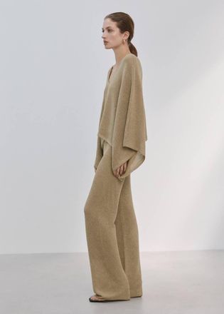 Mango Top en maille col V or - Femme - XS-S - MANGO