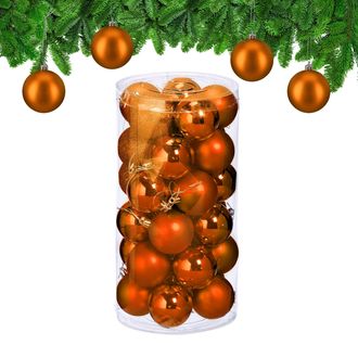 Relaxdays Weihnachtskugeln im 30er Set, Kunststoff, D: 6 cm, runde Weihnachtsbaumdeko, Baumschmuck bruchsicher, orange