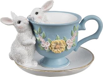 Clayre & Eef Dekorationsfigur Kaninchen 13x16x12 cm Wei&szlig; Blau Kunststoff